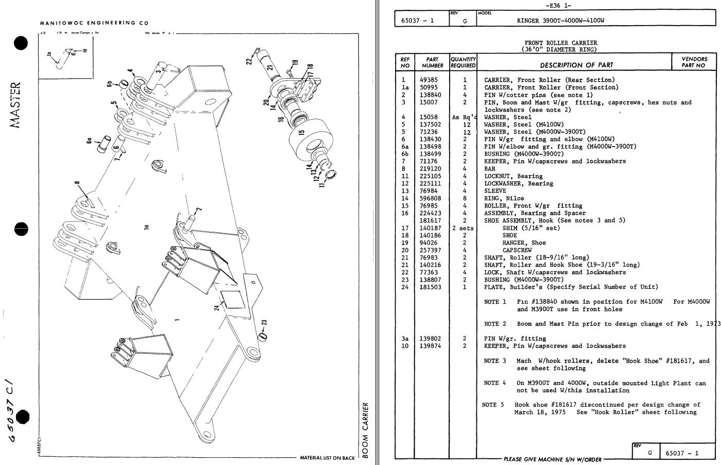 Manitowoc Traditional Crane 4100W RINGER Parts Manual