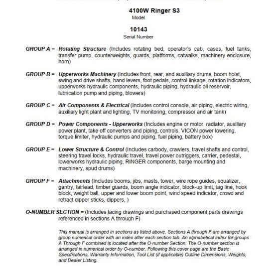 Manitowoc Traditional Crane 4100W RINGER Parts Manual