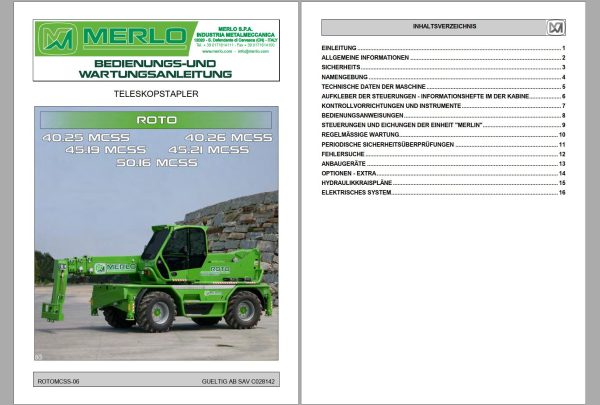 Merlo ROTO MCSS R40.25 to R60.24 DE Service Manuals DE