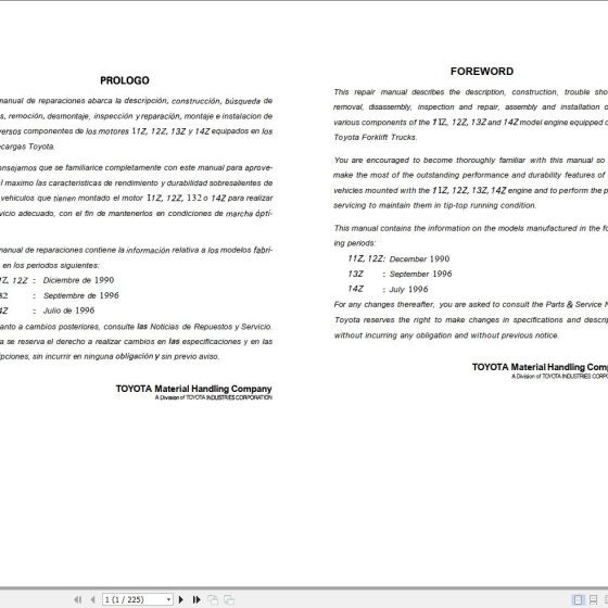 Toyota Engine 11Z 12Z Repair Manual