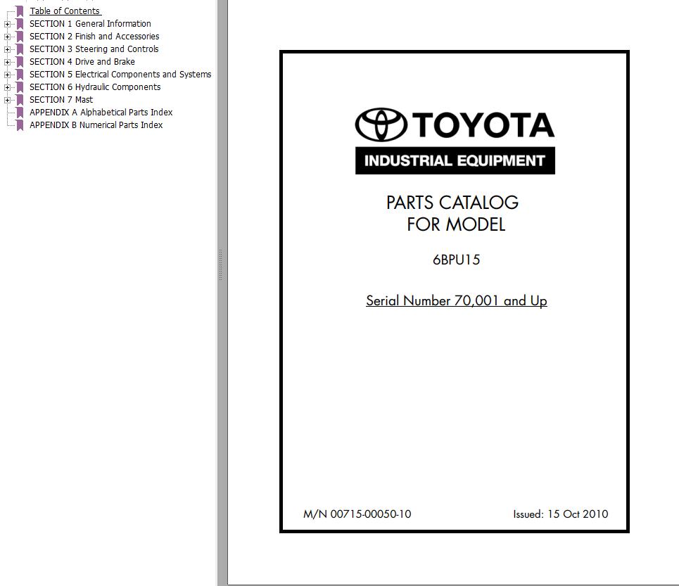 Toyota Forklift 6BPU15 Service Manual
