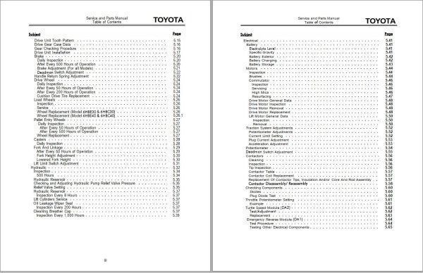 Toyota Forklift 6HBW20 to 6TB50 Service Manual