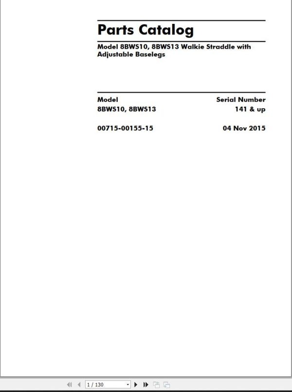 Toyota Forklift 8BWS10 8BWS13 Parts Catalog