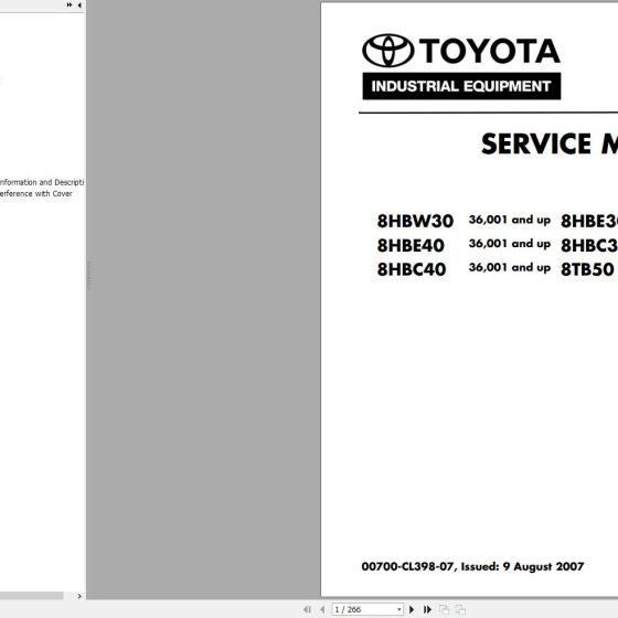 Toyota Forklift 8HBW30 to 8TB50 Parts Catalog