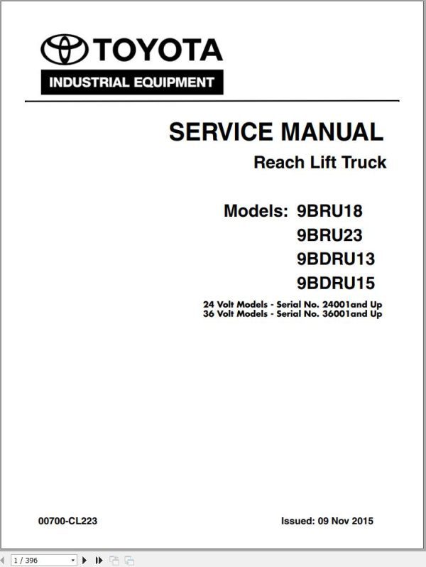 Toyota Forklift 9BRU18 9BRU23 9BDRU13 9BDRU15 Service Manual