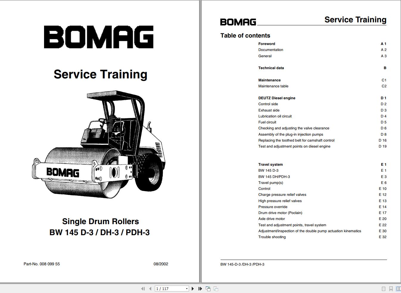 Bomag Machinery BW145D-3 BW145DH-3 BW145PDH-3 Service Training ...
