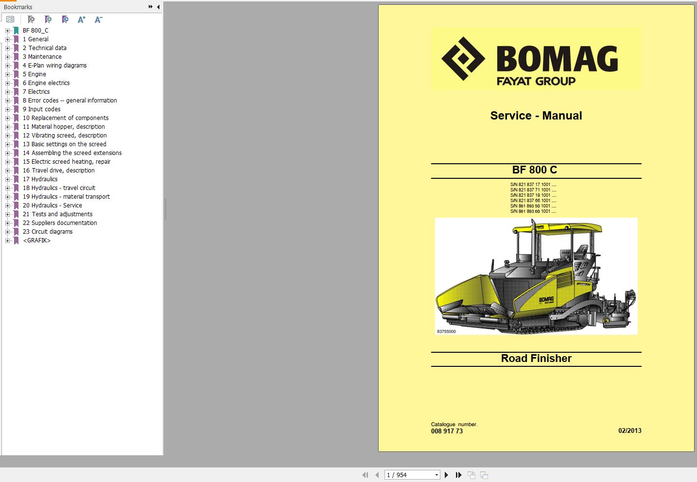 Bomag Machinery BF 800 C Service Manual, Service Training, Schematic EN IT