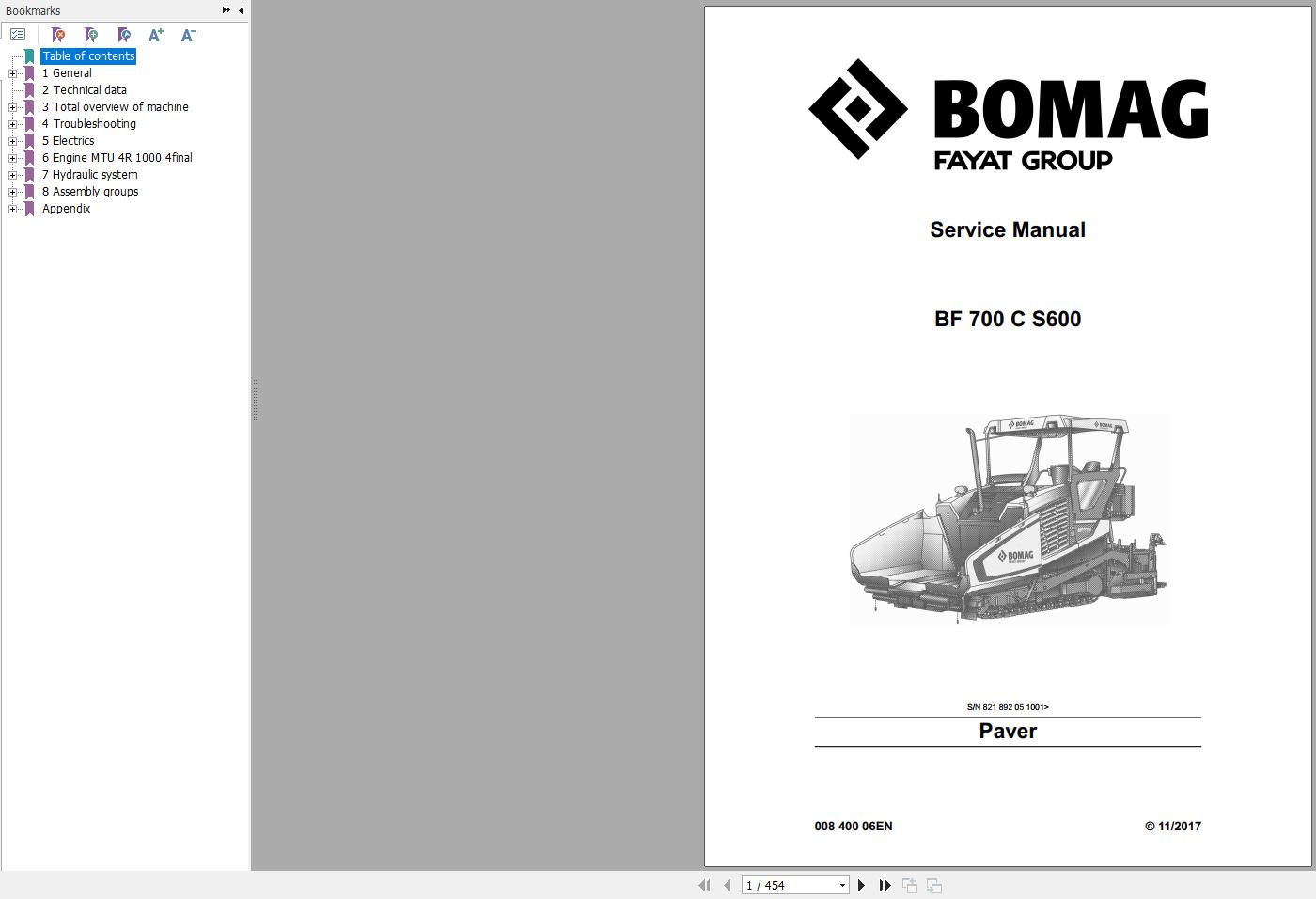 Bomag Machinery BF700C S600 Service Manual