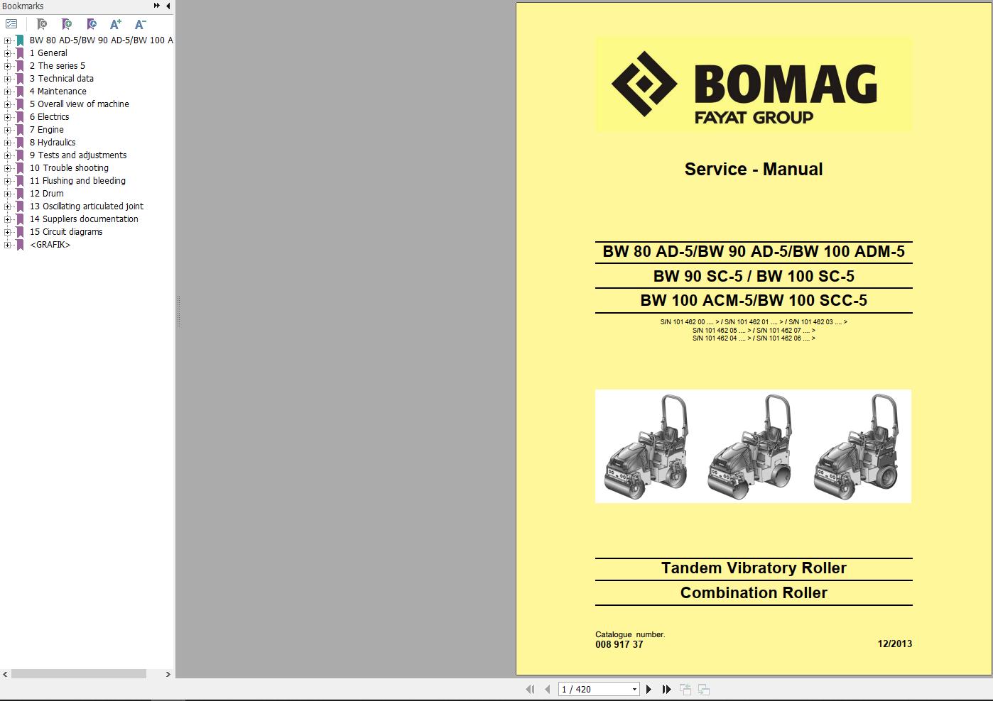 Bomag Machinery BW100ACM-5 Service Manual, Operating And Maintenance ...