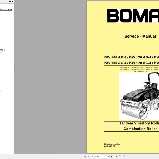 Bomag Machinery BW100AD-3 BW100AC-3 Service Training, Instructions For ...