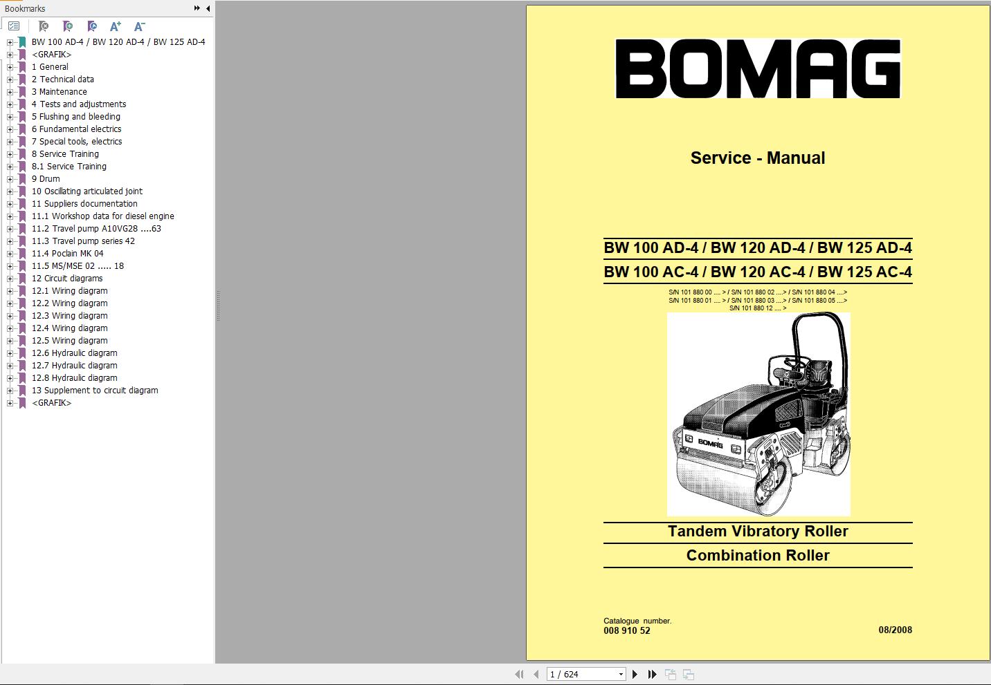 Bomag Machinery BW120AD-4 Service Manual, Service Training, Operating And Maintenance ...