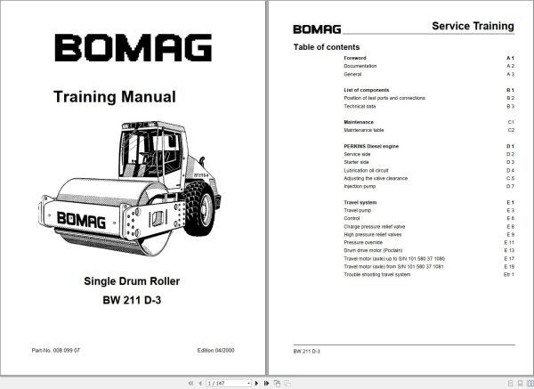Bomag Machinery BW211D-3 Service Training, Training Manual, Service And ...
