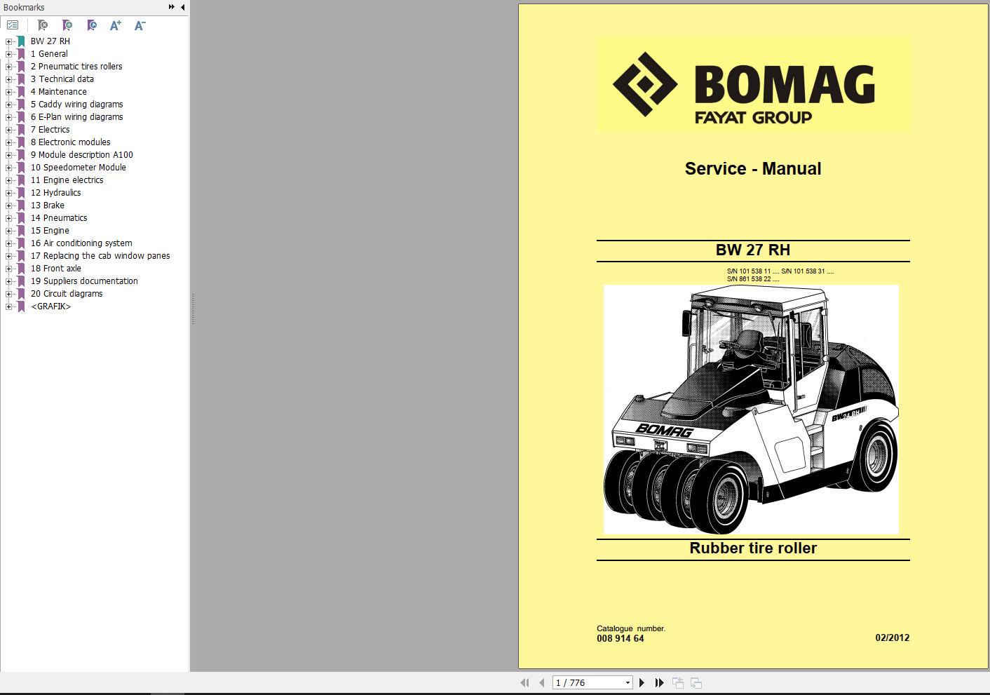 Bomag Machinery BW24RH BW27RH Service Manual, Service training, Operating And Maintenance ...