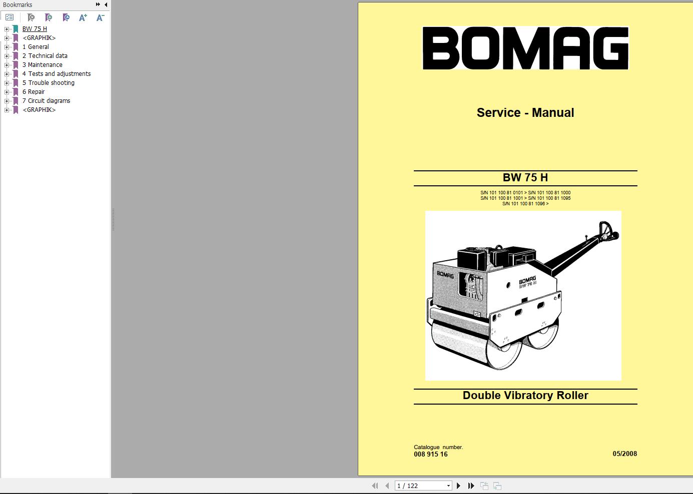 Bomag Machinery BW75H Service Manual