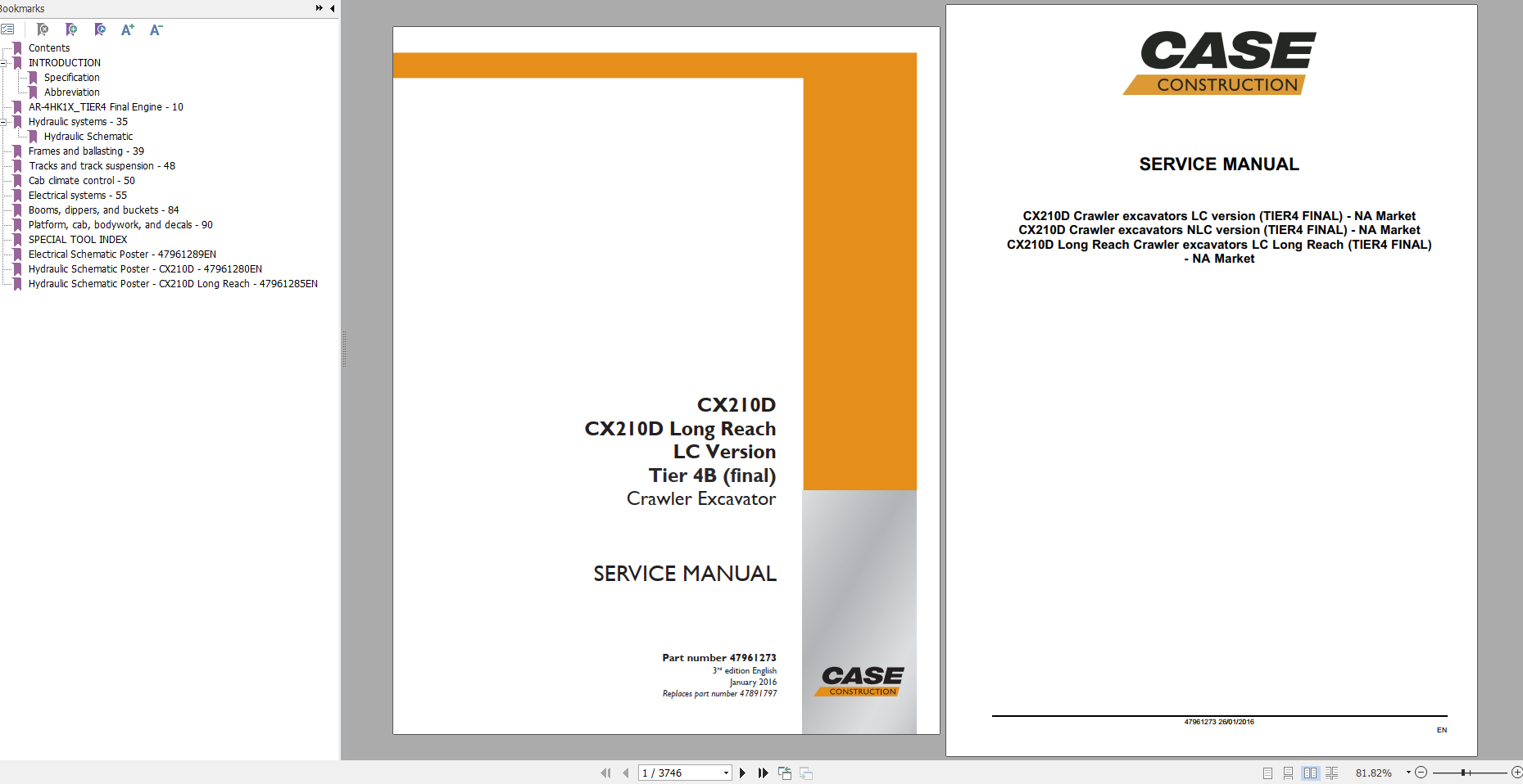 Case Excavator CX210D LC Tier 4B (final) Service Manual 47961273 ...
