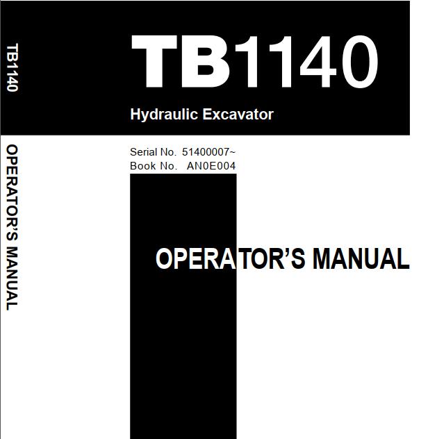 Takeuchi Excavator TB1140 Workshop Operators Parts Manual