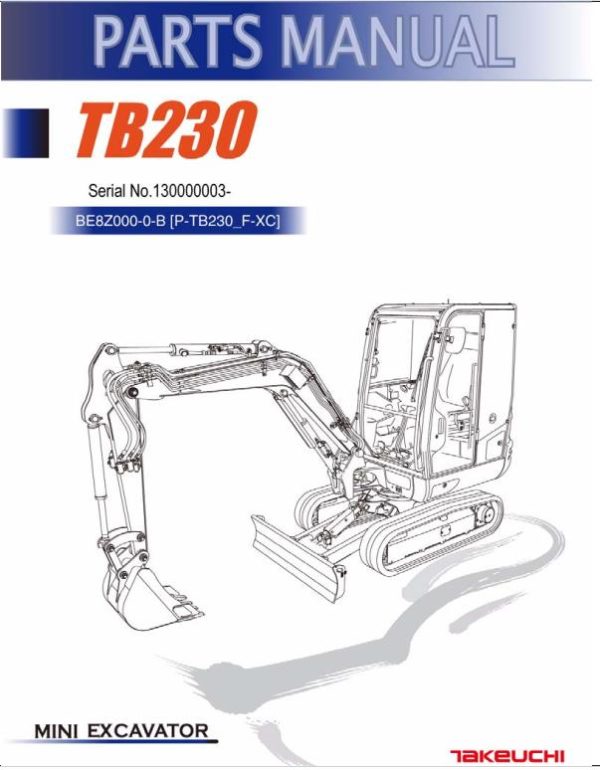 Takeuchi Excavator TB230 Operators Parts Workshop Manual ES EN