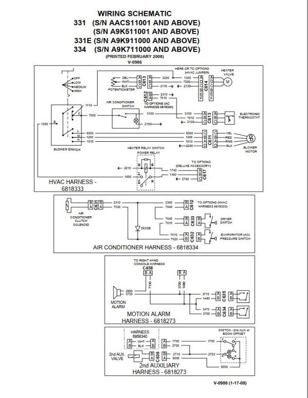 Bobcat Excavator 331 331E 334 Electrical and Hydraulic Schematic