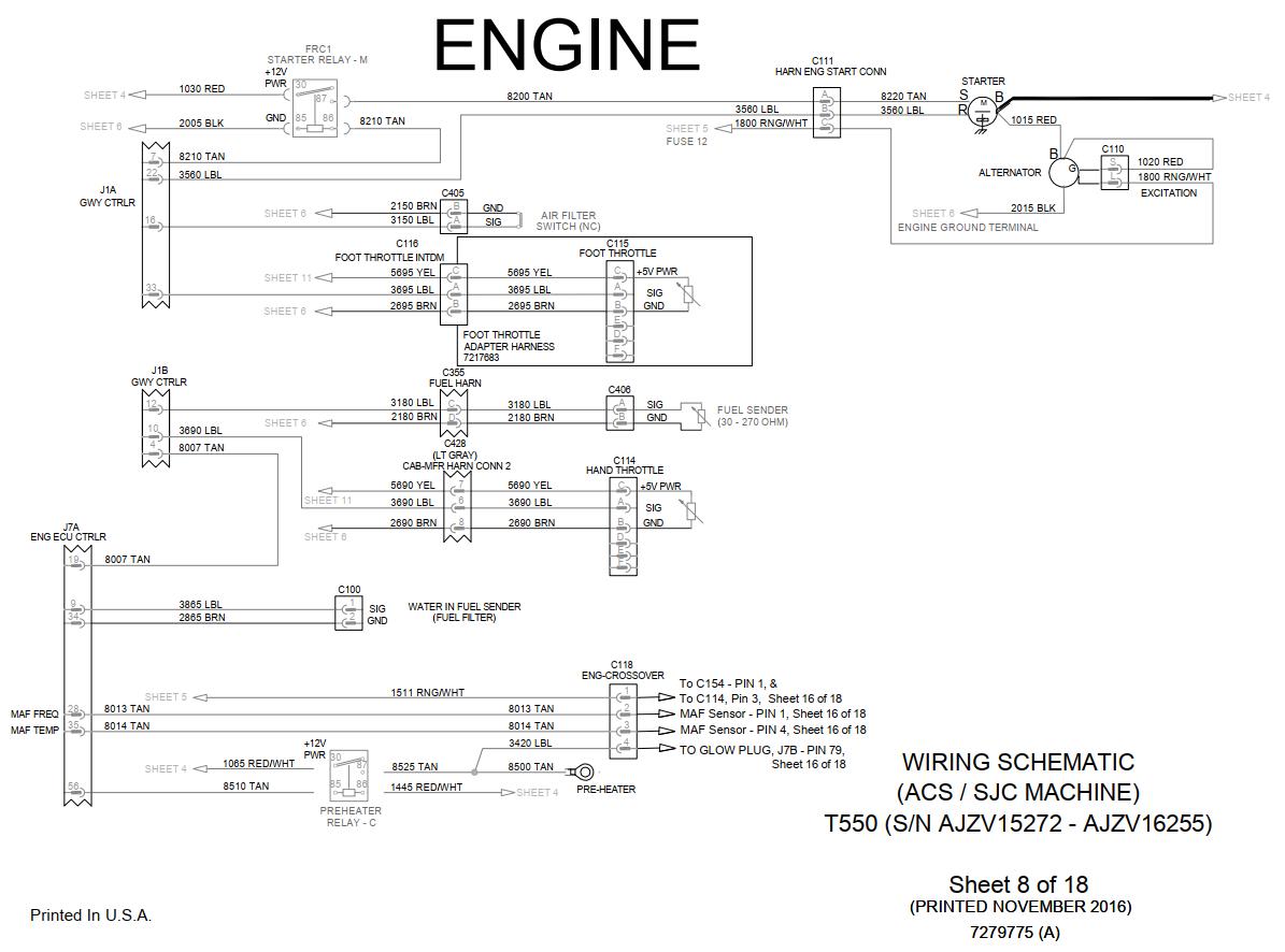 Bobcat Loader T550 Electrical and Hydraulic Schematic