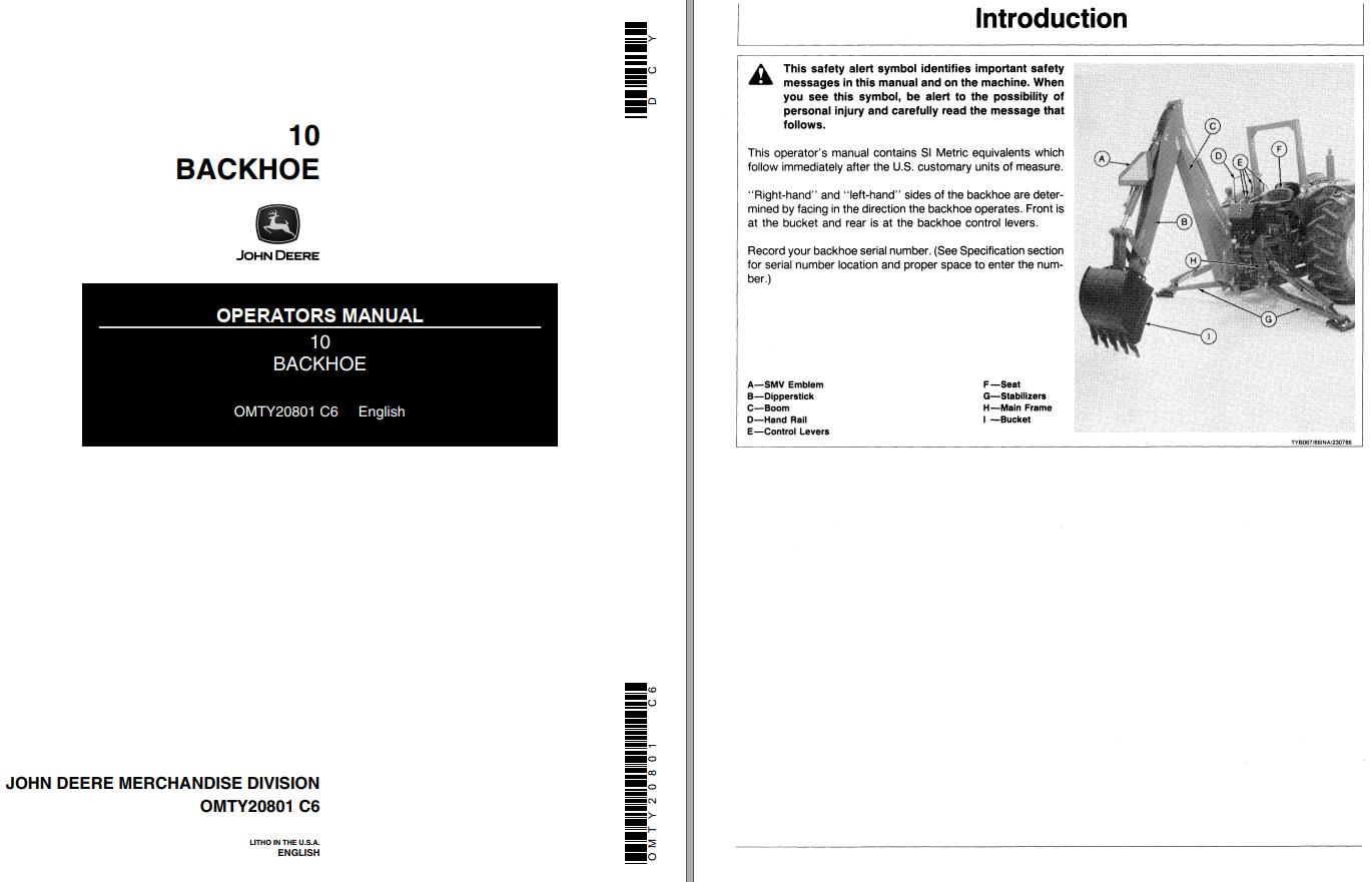 John Deere Backhoe 10 Operator Manual