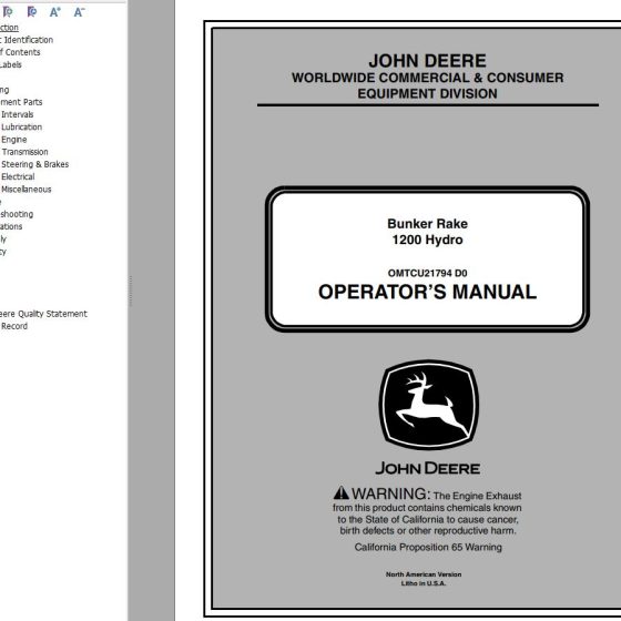 John Deere Bunker Rake 1200A Operator's Manual EN ES