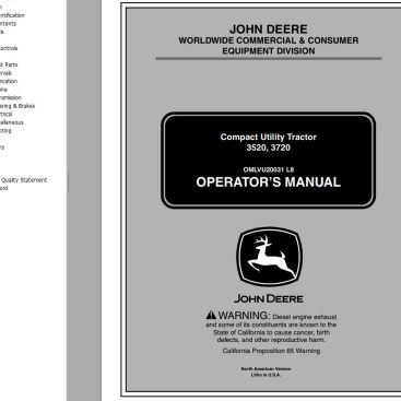 John Deere Compact Utility Tractor 3320 3520 3720 Operator's Manual
