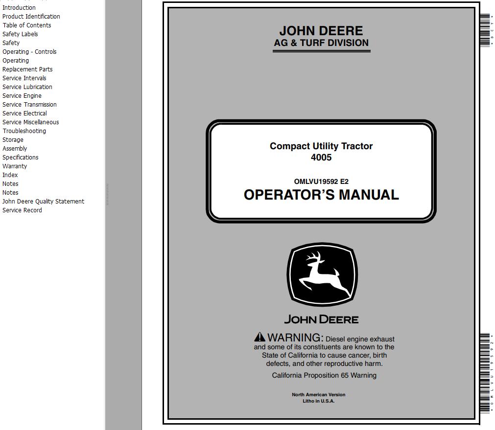 John Deere Compact Utility Tractor 4005 Operator's Manual