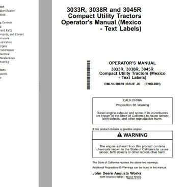 John Deere Compact Utility Tractors 3033R 3039R 3046R Operator's Manual