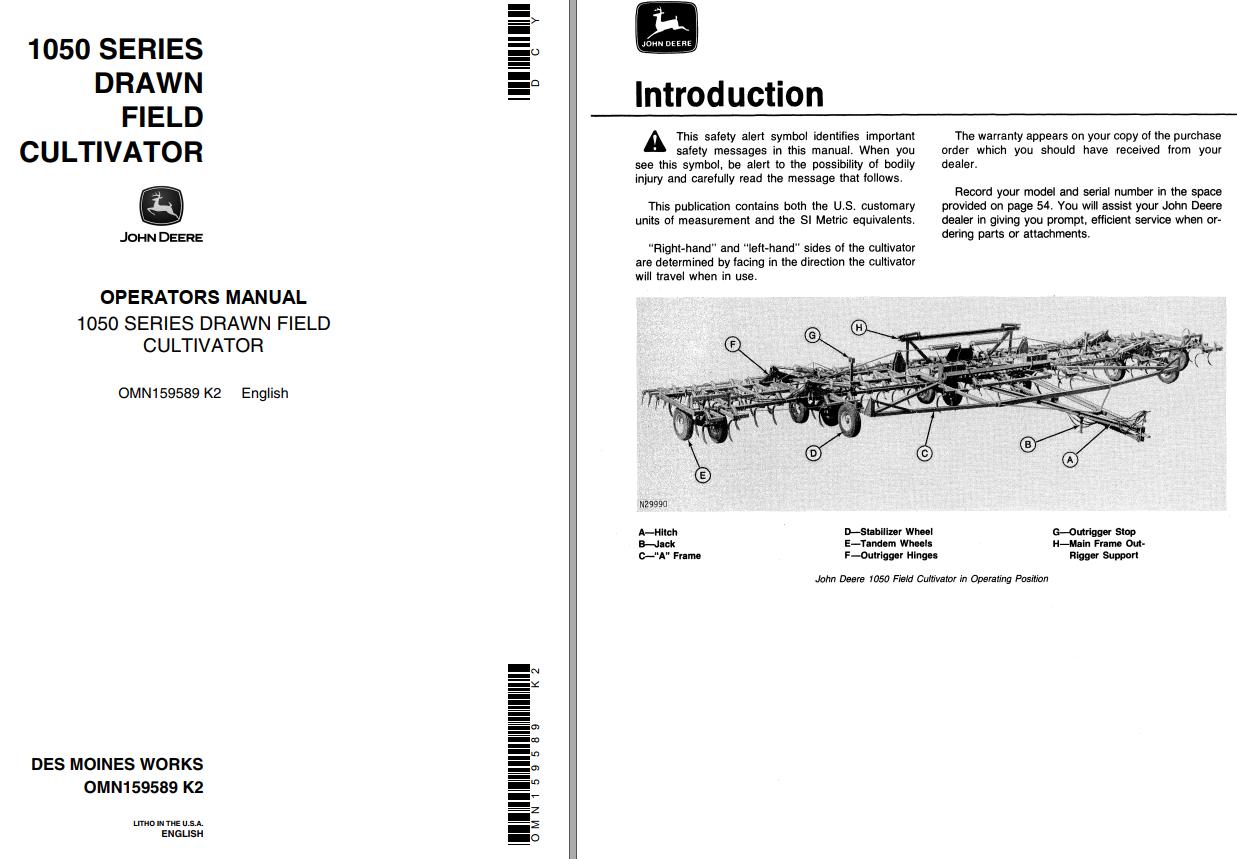 John Deere Drawn Field Cultivators 1050 Series Operators Manual