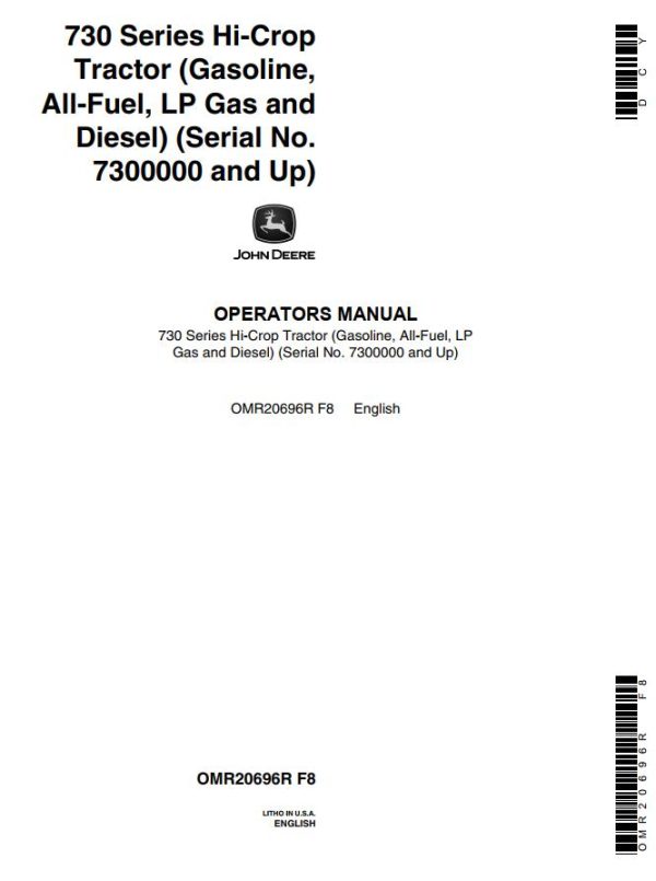 John Deere Hi-Crop Tractor 730 Series Operators Manual