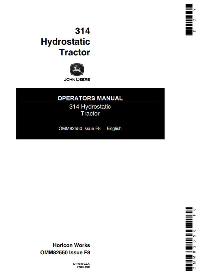 John Deere Hydrostatic Tractor 314 Operators Manual