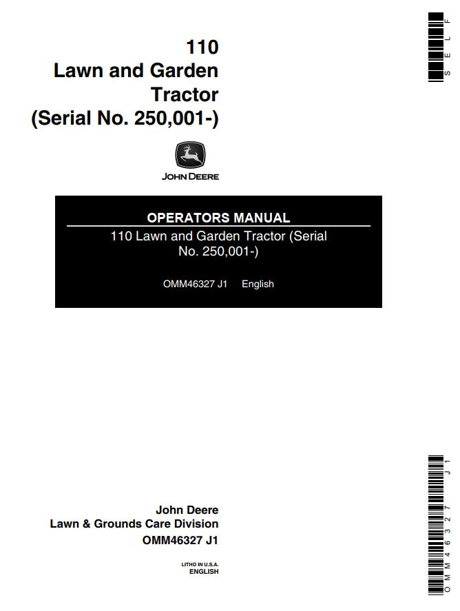 John Deere Lawn and Garden Tractor 110 Operators Manual