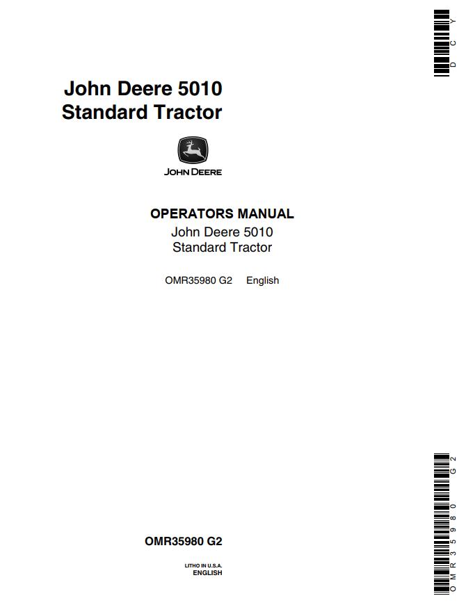 John Deere Standard Tractor 5010 Operators Manual