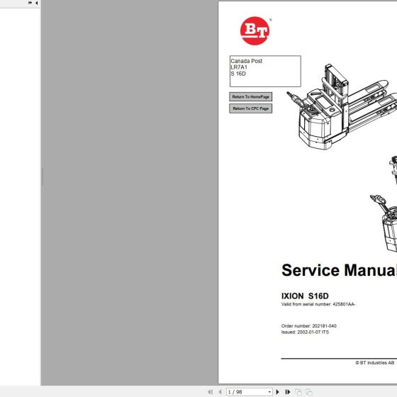 BT Forklift LHT100 Service Manual