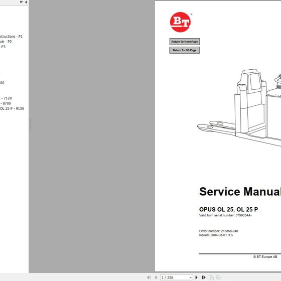 BT Forklift OPUS OSE100W OSE100 Service Manual
