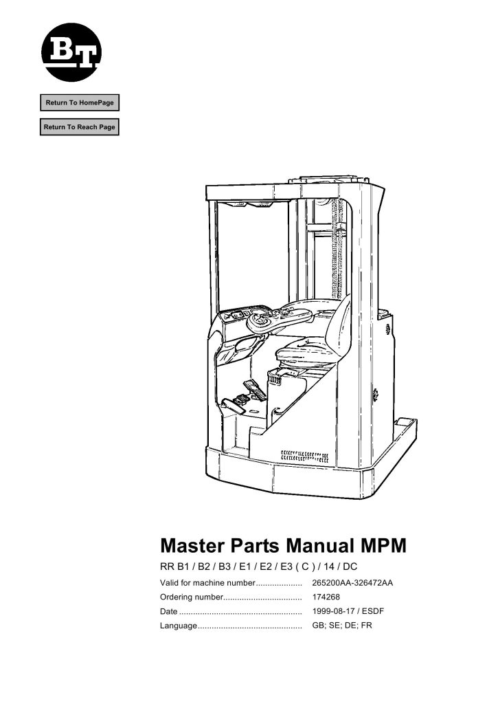 BT Forklift RR B1 B2 B3 E1 E2 E3(C) 14 DC Parts Catalog EN SV DE FR