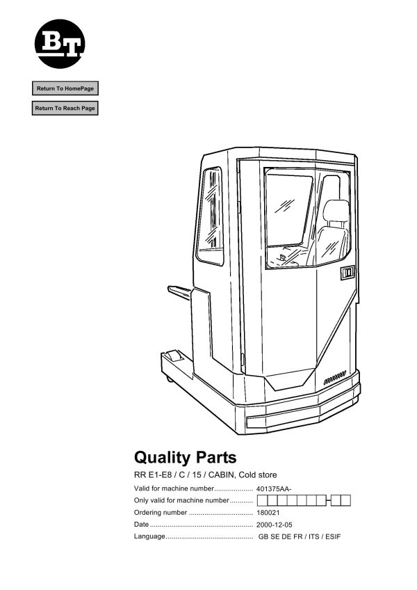 BT Forklift RR E1-E8 C 15 CABIN Parts Catalog