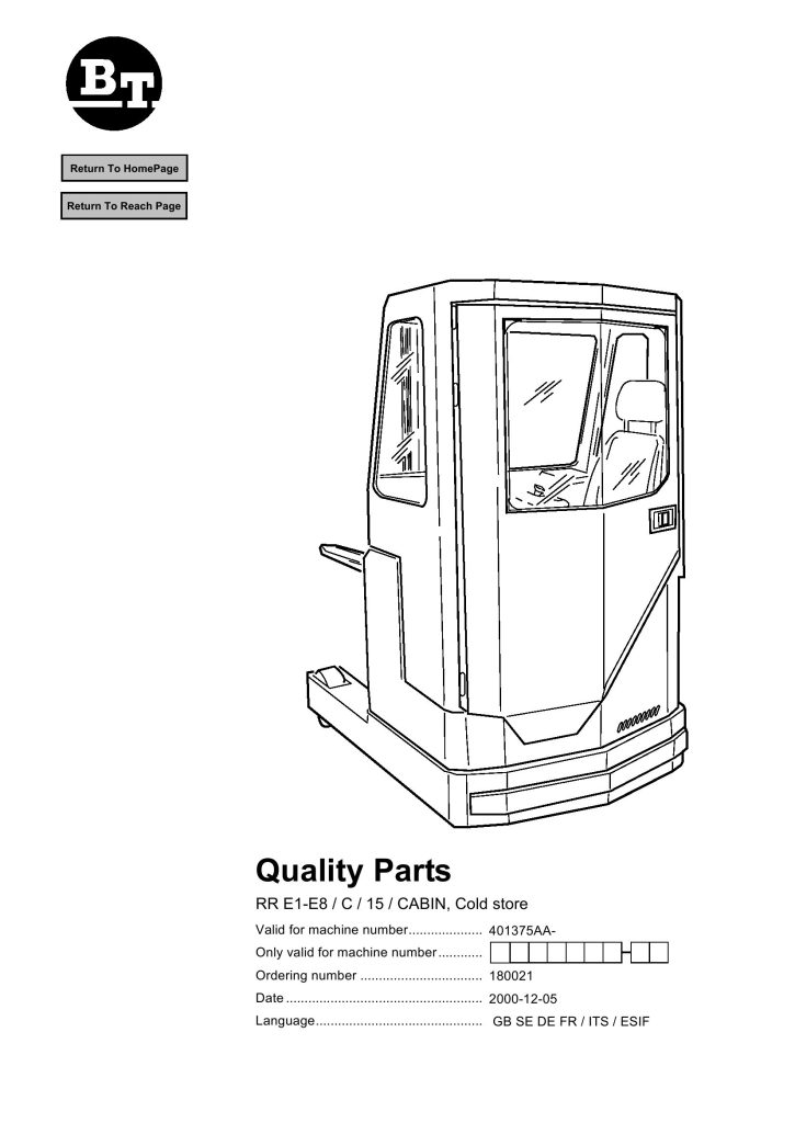 BT Forklift RR E1-E8 C 15 CABIN Parts Catalog