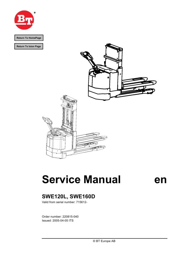 BT Forklift SWE120L SWE160D Service Manual