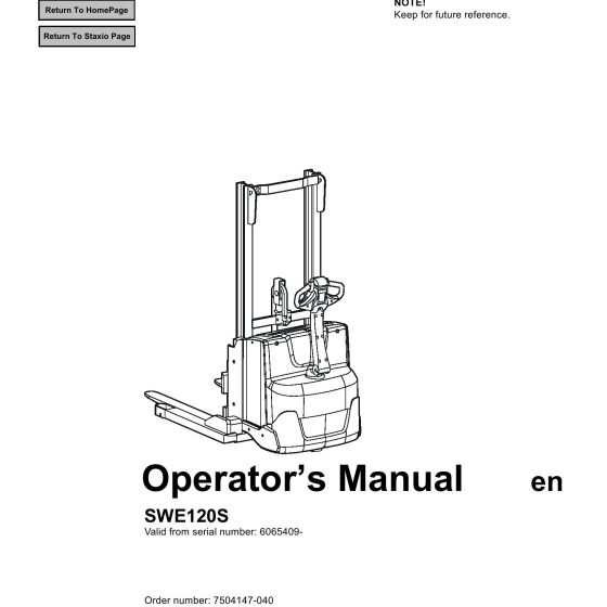 BT Forklift SWE080L Operator's Manual