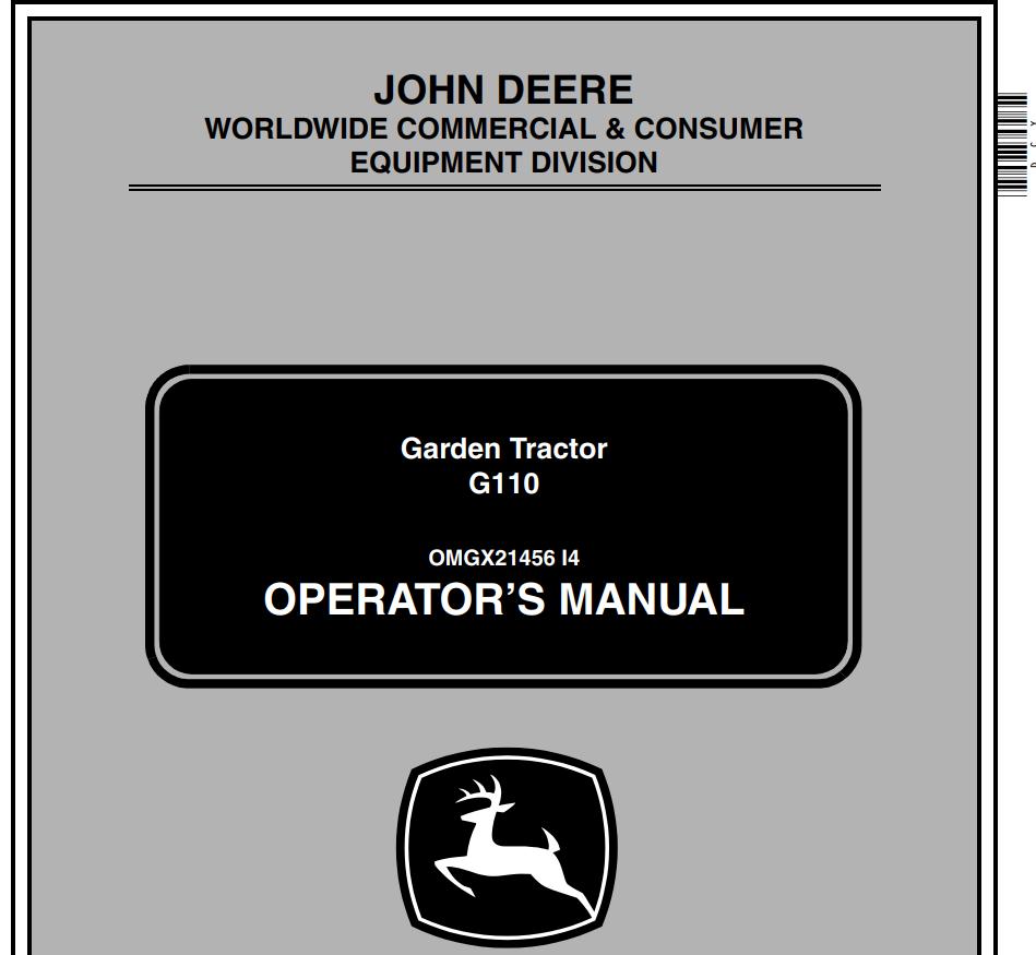John Deere Garden Tractor G110 Operator's Manual