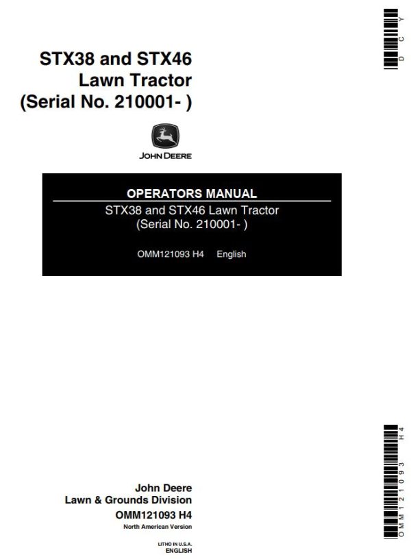 John Deere Lawn Tractor STX38 STX46 Operators Manual