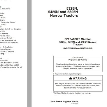 John Deere Narrow Tractors 5400N 5500N Operators Manual