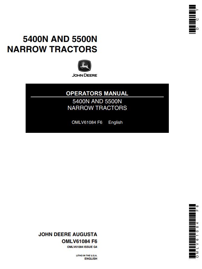 John Deere Narrow Tractors 5400N 5500N Operators Manual
