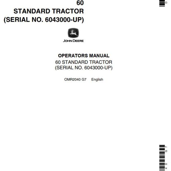 John Deere Standard Tractor 70 Operators Manual