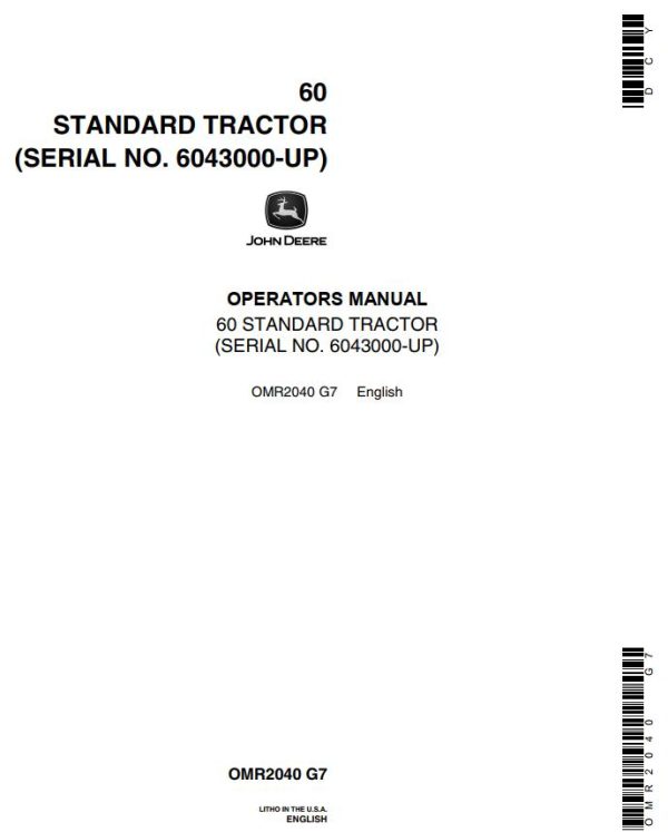 John Deere Standard Tractor 60 Operators Manual