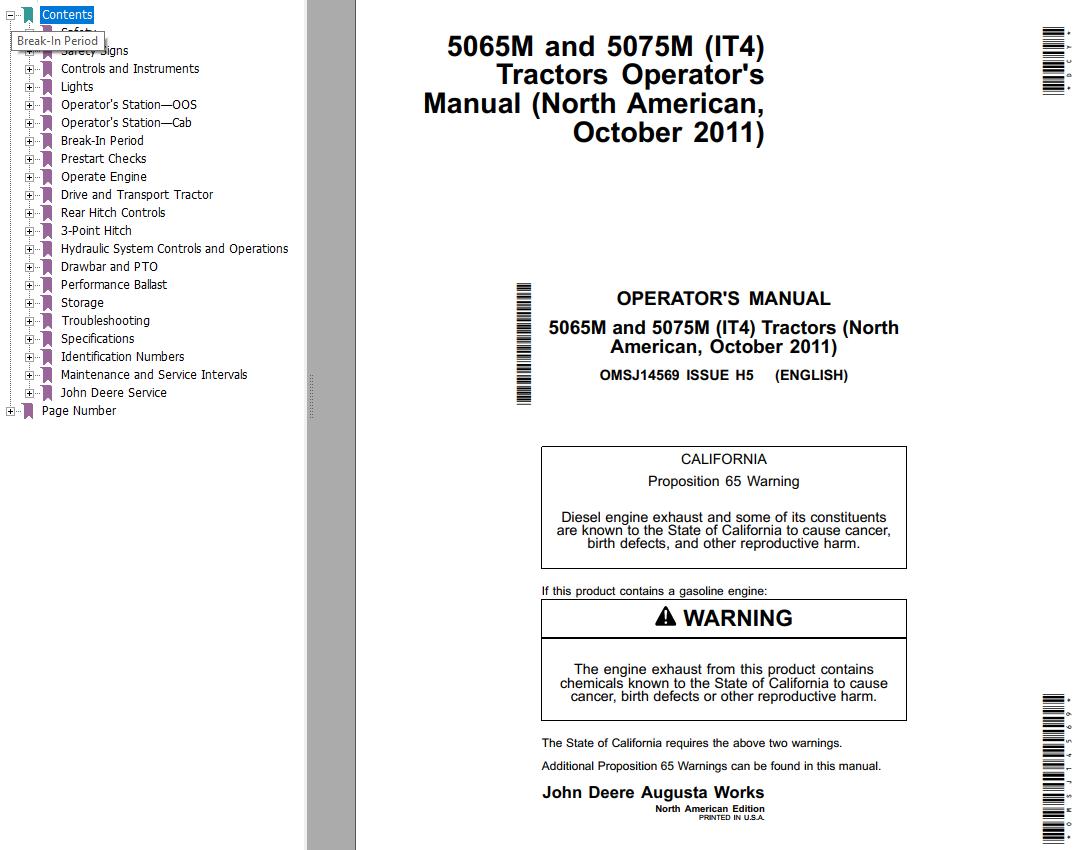 John Deere Tractors 5065M 5075M (IT4) Operator's Manual