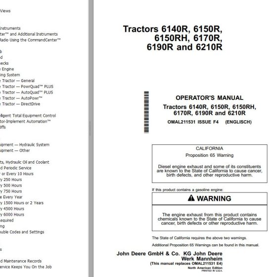 John Deere Tractors 6145R to 6215R Operator's Manual