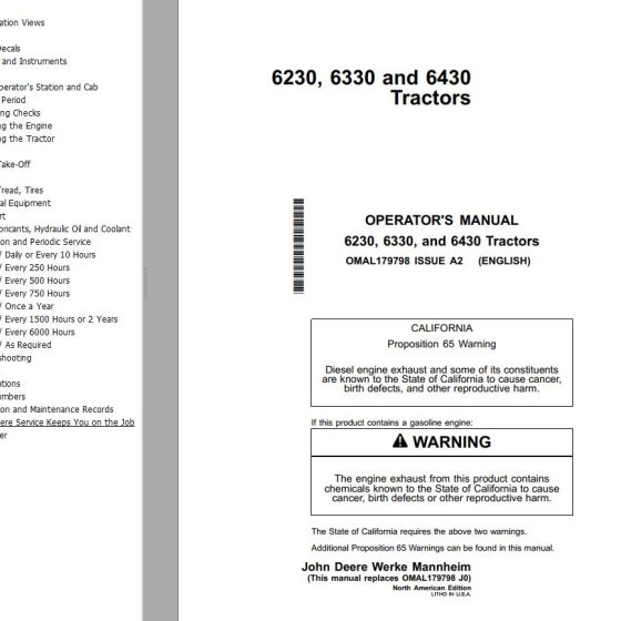 John Deere Tractors 6215 6415 6615 6715 Operator's Manual