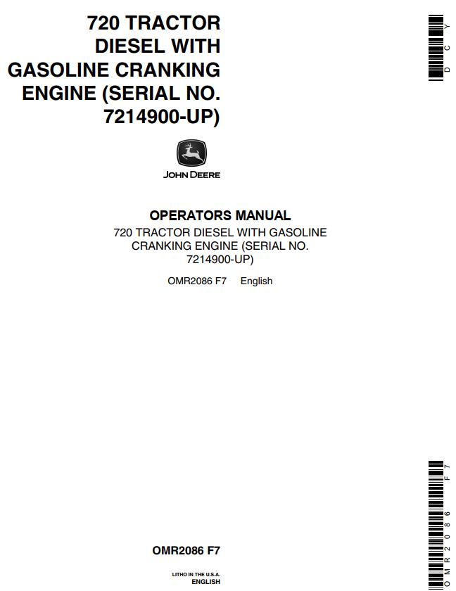 John Deere Tractors 720 Operators Manual
